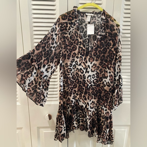 Zara | Dresses | Zara Leopard Animal Print High Low Shirt Or Dress With ...